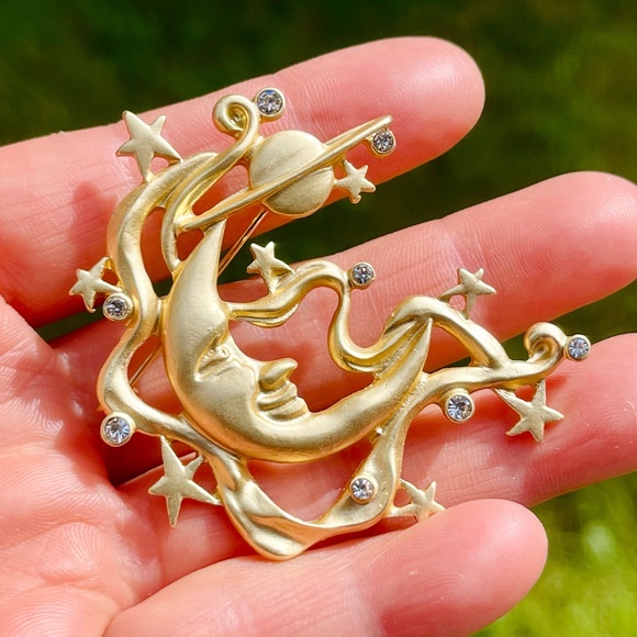 Jewelry | Vintage Style Brooch Moon Brooch Moon Pin Moon Face Brooch ...